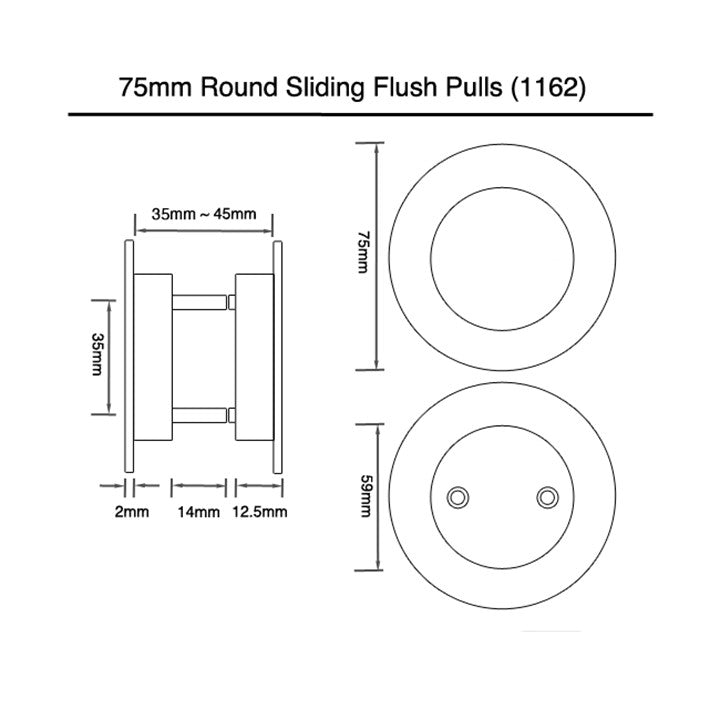 75mm Round Sliding Flush Pulls (Pair) - Brushed Gold – The Tapware Outlet