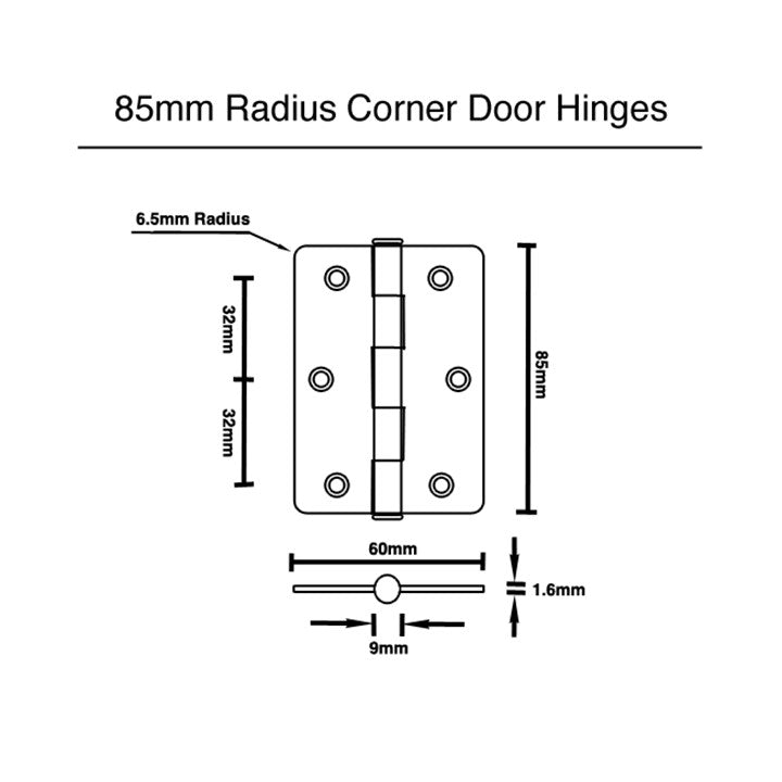 Matt Black Radius Corner Door Hinges (1 pair) - 85 x 60 x 1.6mm – The ...